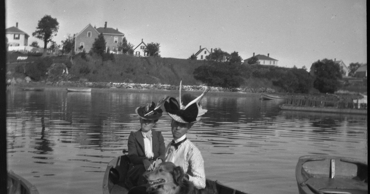 Lillie & Jessica Lewis in boat. Also picture of sailboat. October 1900 ...