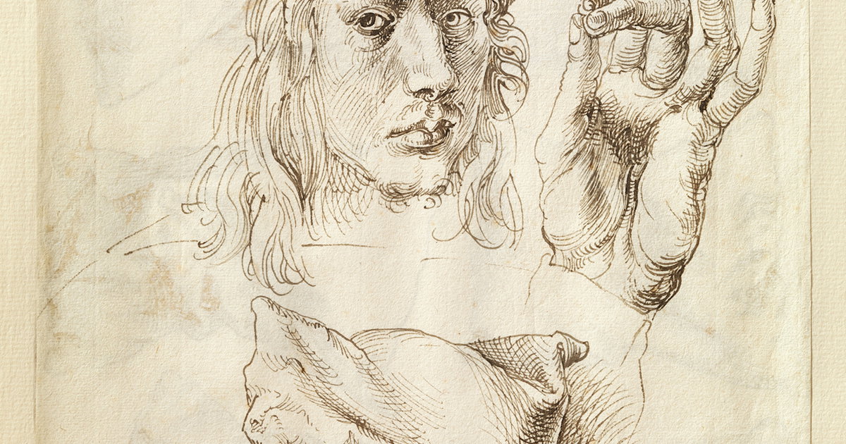 ‘Self-portrait, Study of a Hand and a Pillow’ by Albrecht Dürer (1493 ...