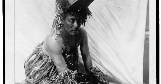 ‘Atlumhl, Koskimo — Koskimo man in costume with ceremonial mask, on ...