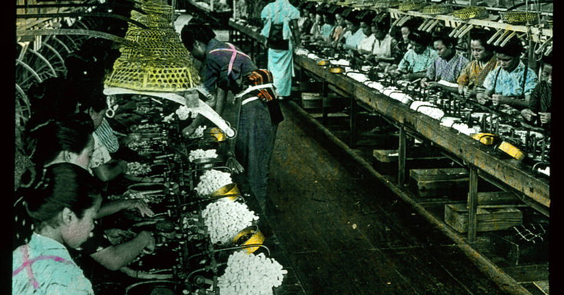 ‘Large silk factory.’ by Herbert Geddes (1908–1918) | Public Domain ...