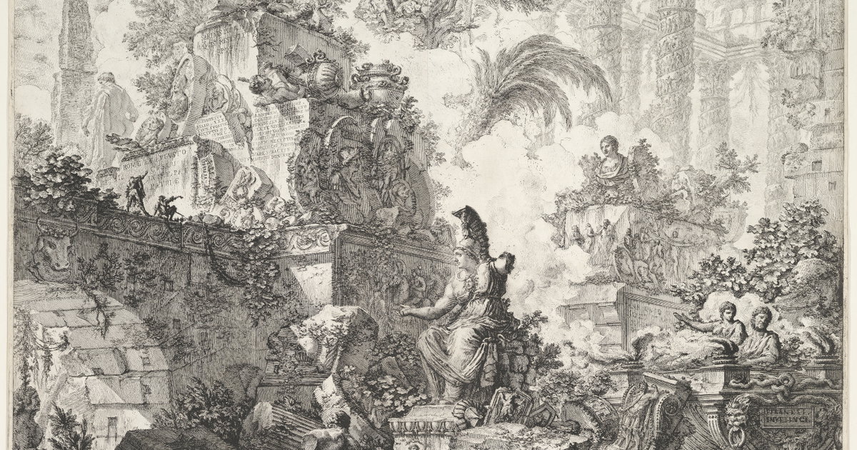 ‘Fantasy of Ruins with a Statue of Minerva in the Center Foreground’ by ...