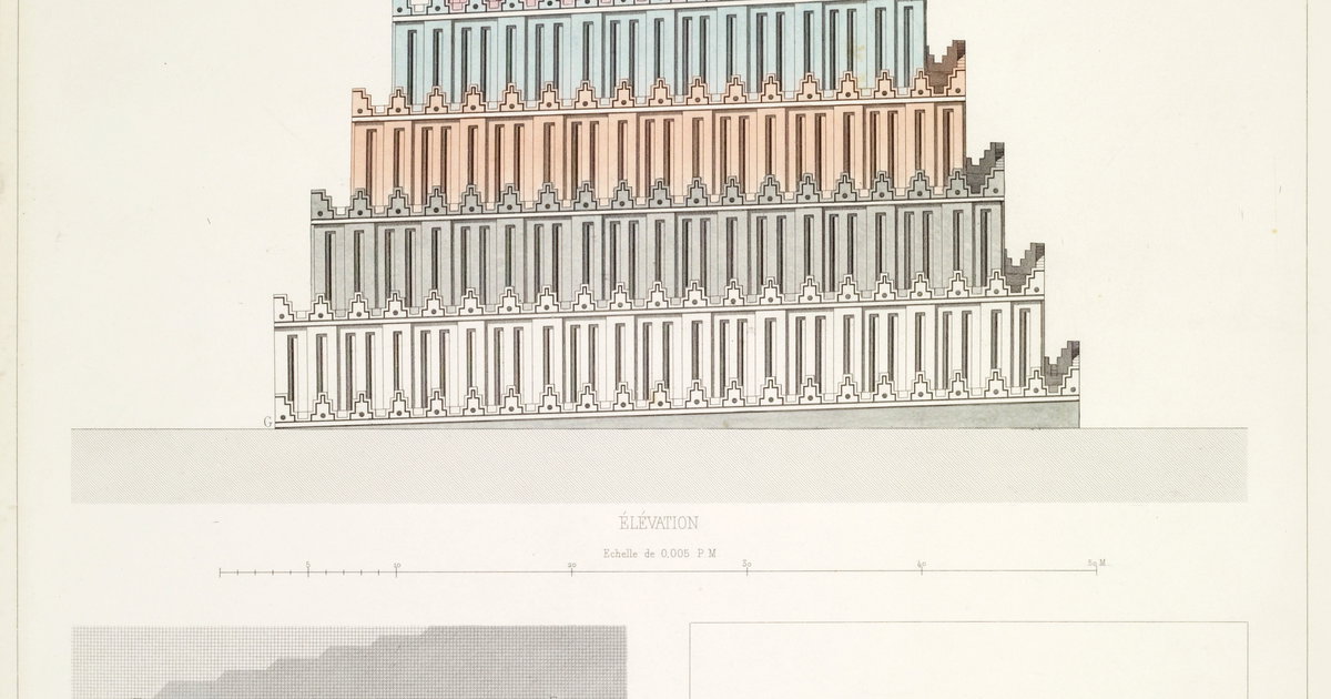 ‘Reconstruction drawing of “Observatoire” structure at Khorsabad, Iraq ...