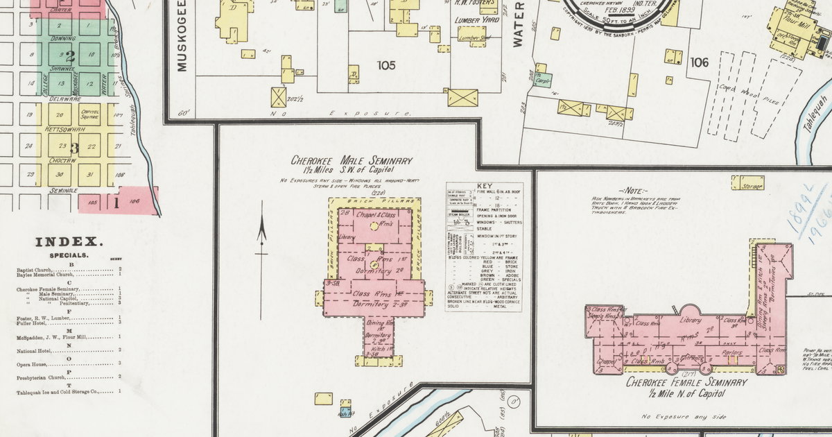 ‘Sanborn map of Tahlequah, Oklahoma’ by Daniel Alfred Sanborn (1899 ...